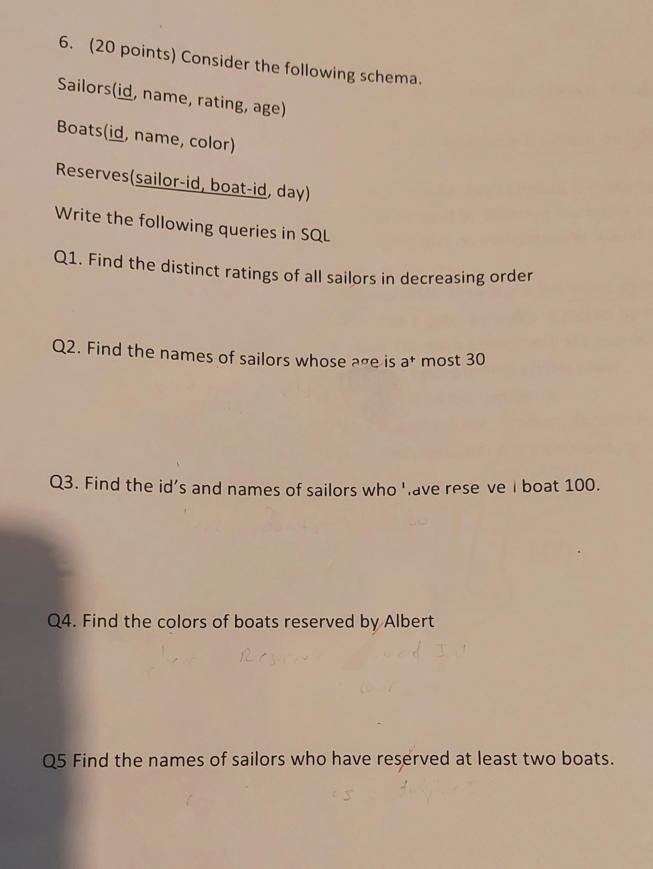 Solved Q2. Find the names of sailors whose are is a+most 30 | Chegg.com