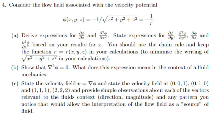 Solved 4. Consider the flow field associated with the | Chegg.com