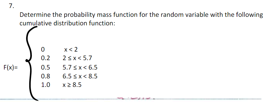 Solved 7. Determine the probability mass function for the | Chegg.com