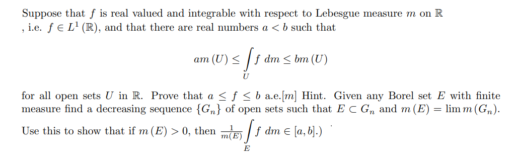 Suppose that f is real valued and integrable with | Chegg.com