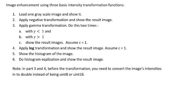 Solved Image enhancement using three basic intensity | Chegg.com
