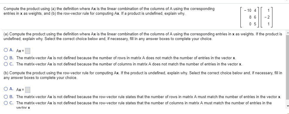 Solved Compute the product using (a) the definition where Ax | Chegg.com