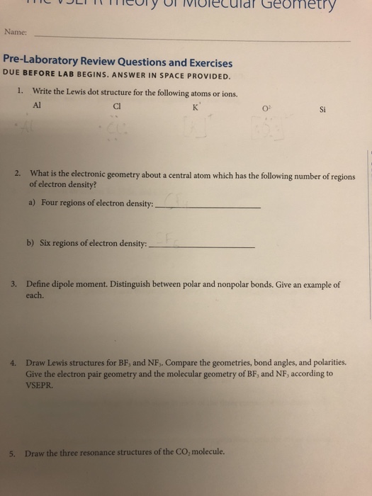 Solved E elecular Geometry Name: Pre-Laboratory Review | Chegg.com