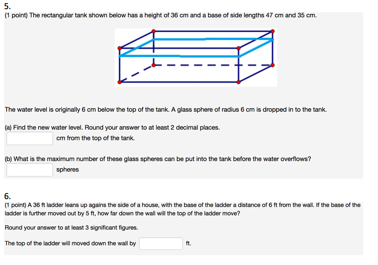 Solved 5. (1 point) The rectangular tank shown below has a | Chegg.com