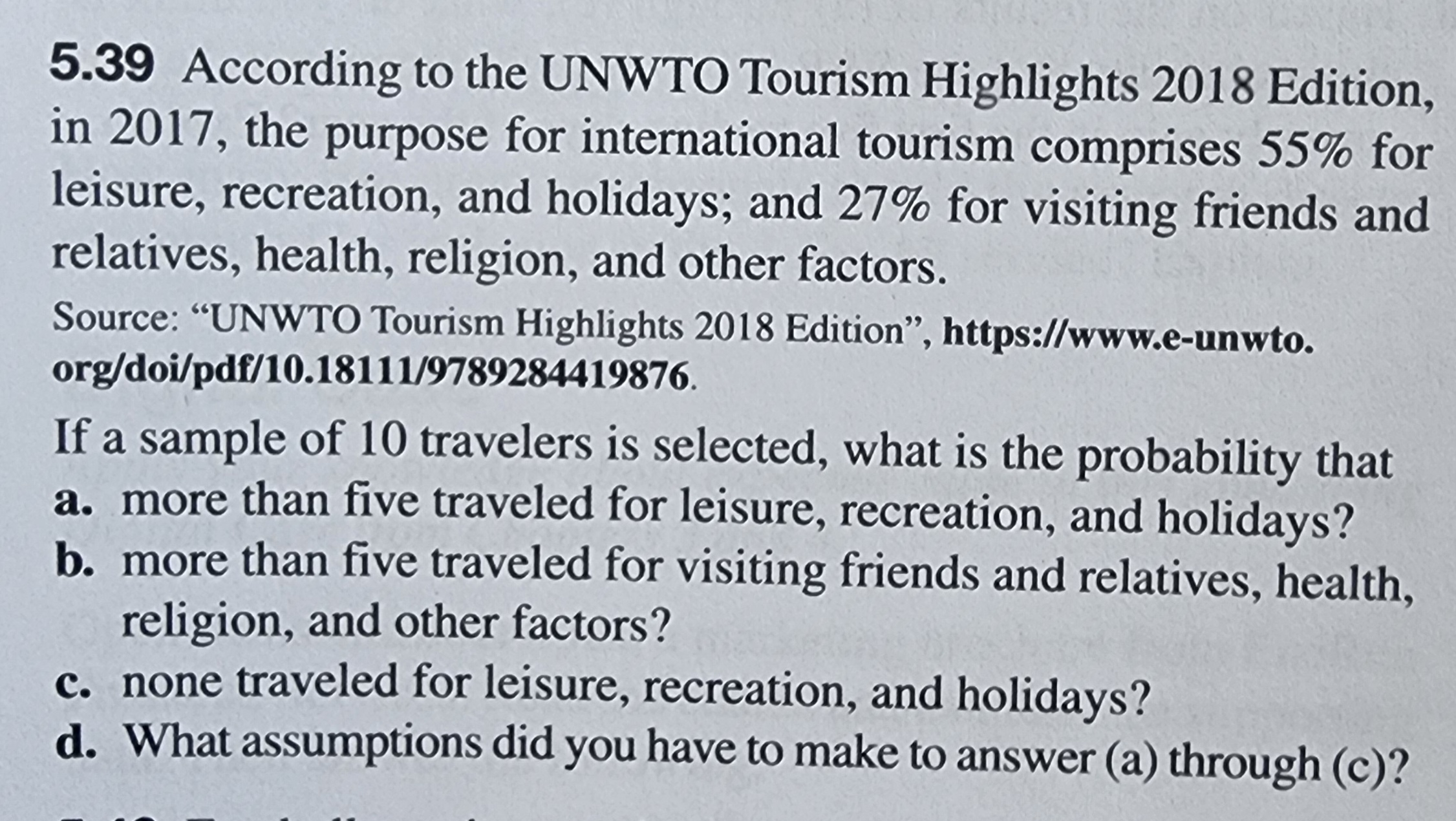 Solved 5.39 According to the UNWTO Tourism Highlights 2018 | Chegg.com
