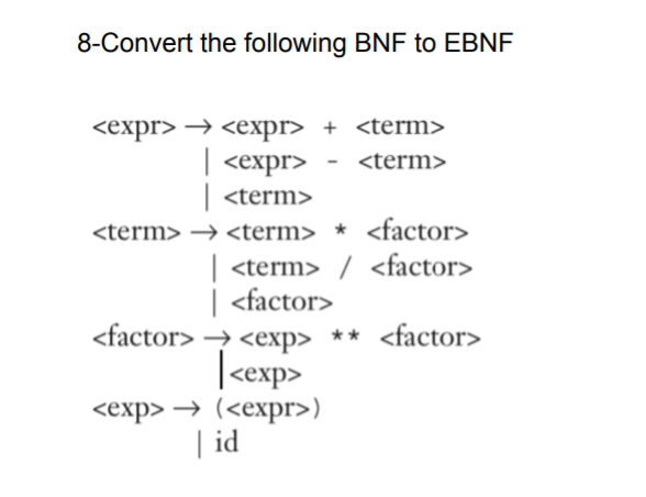 Solved 8-Convert the following BNF to EBNF + | | → * | Chegg.com