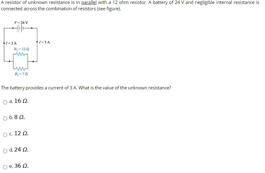 Solved A resistor of unknown resistance is in parallel with | Chegg.com