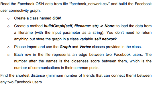o Read the Facebook OSN data from file | Chegg.com