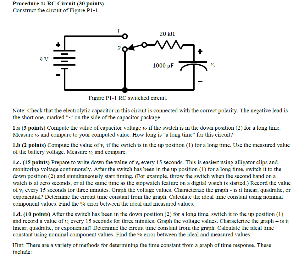 Solved Procedure 1 Rc Circuit 30 Points Construct The
