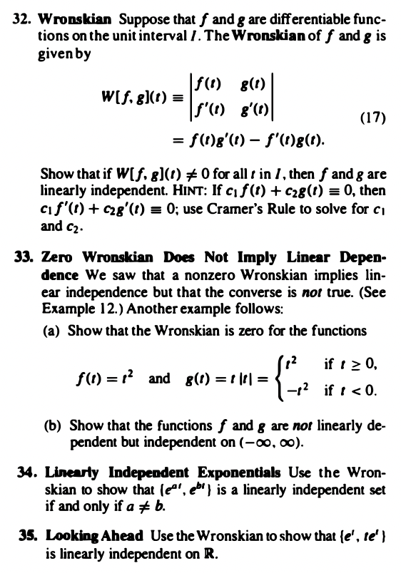 Solved 32. Wronskian Suppose that f and g are differentiable | Chegg.com