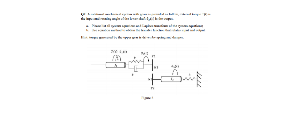 Solved Q2. A rotational mechanical system with gears is | Chegg.com