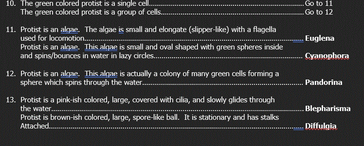 Solved DICHOTOMOUS KEY TO COMMON PROTISTA Instructions: When | Chegg.com