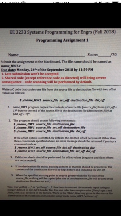 Solved EE 3233 Systems Programming for Engrs (Fall 2018) | Chegg.com