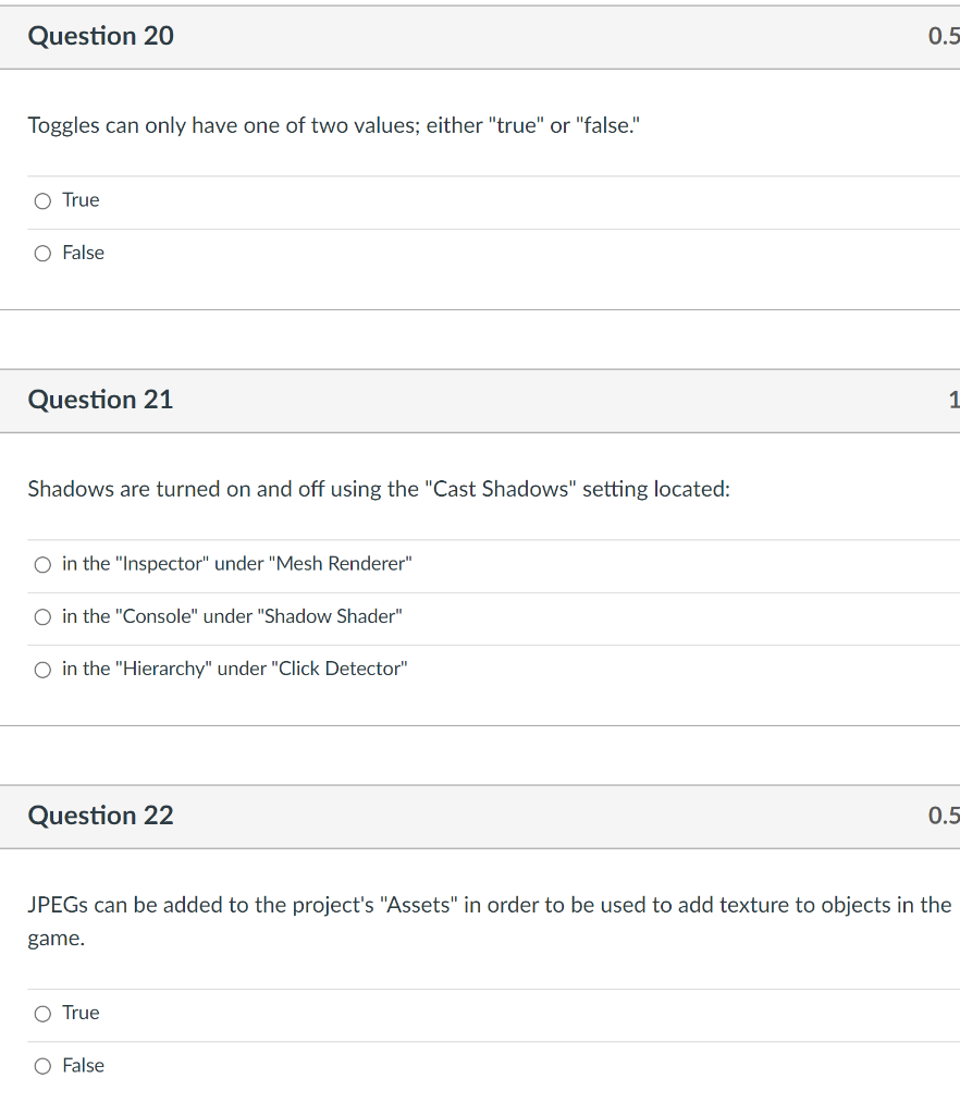Solved Question 20 0.5 Toggles can only have one of two | Chegg.com