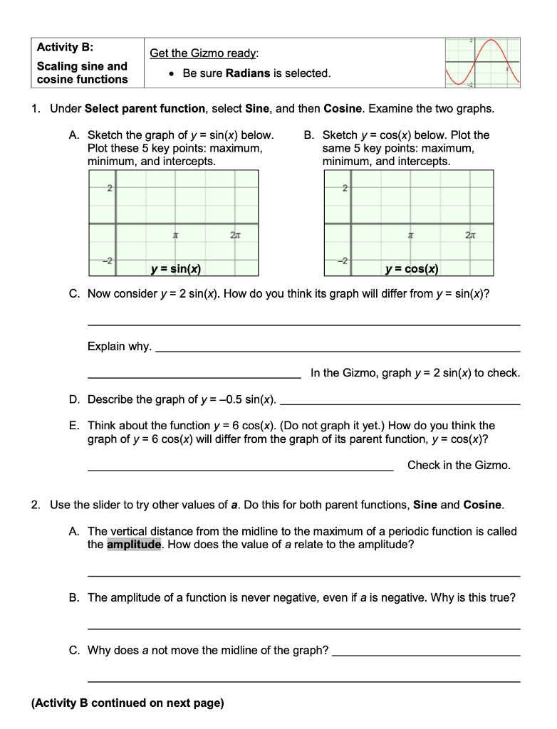 Solved Student Exploration: Translating and Scaling Sine and | Chegg.com