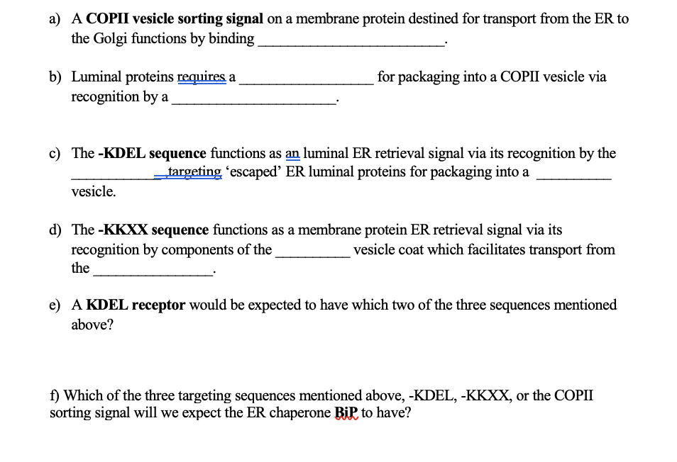 Solved a) A COPII vesicle sorting signal on a membrane | Chegg.com