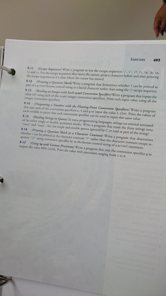 Solved Exercises 403 9.11 (Escape Sequences) Write a program | Chegg.com