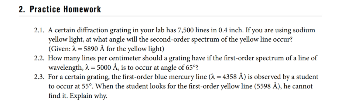 Solved 2. Practice Homework 2.1. A certain diffraction | Chegg.com