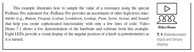 The PicBasic Pro statement Pot applied in Example 7.6 | Chegg.com