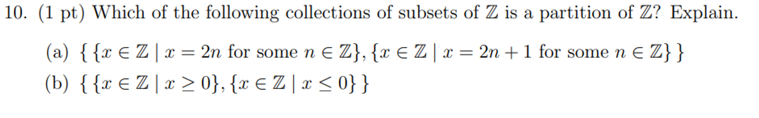Solved ( 1pt ﻿Which of the following collections of subsets | Chegg.com