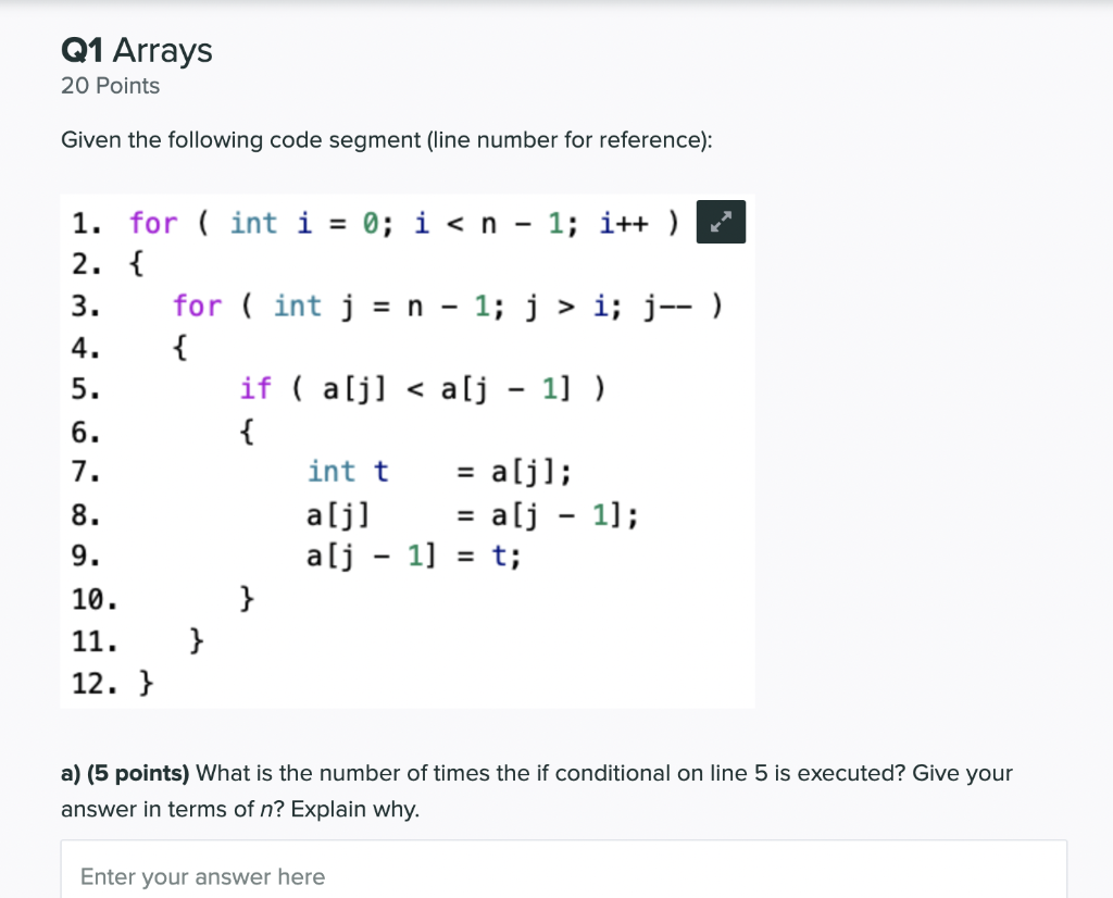Solved Q1 Arrays 20 Points Given the following code segment | Chegg.com