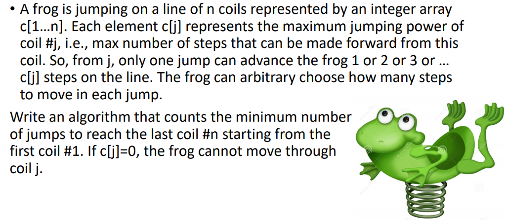 Solved A frog is jumping on a line of n coils represented by | Chegg.com