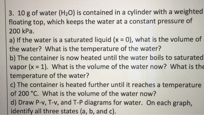 Solved 1. Consider the water in a cylinder from HW #3, | Chegg.com