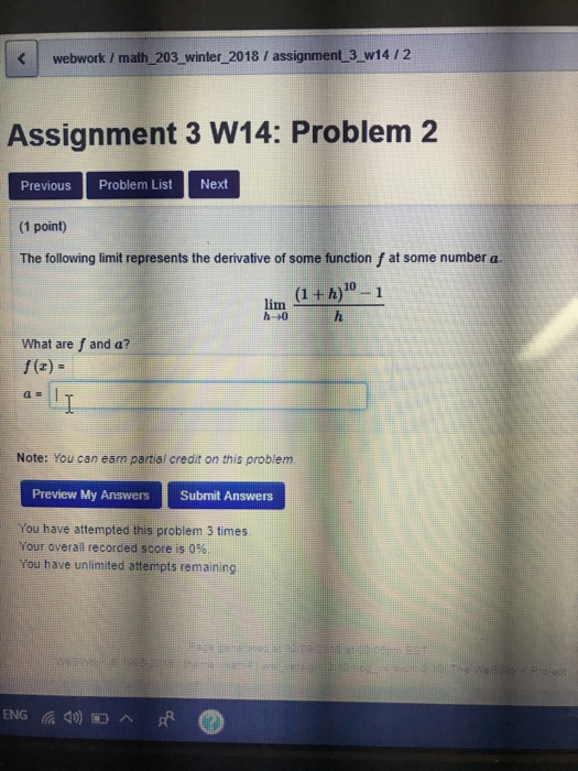 Solved く ! webwork / math 203-winter-2018 / | Chegg.com