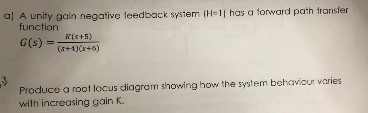 Solved a) A unity gain negative feedback system (H=1) has a | Chegg.com