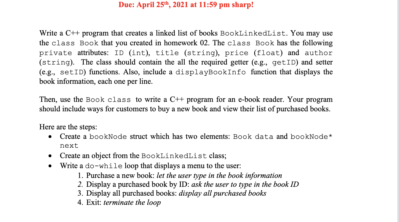 Solved Due: April 25th, 2021 at 11:59 pm sharp! Write a C++ | Chegg.com