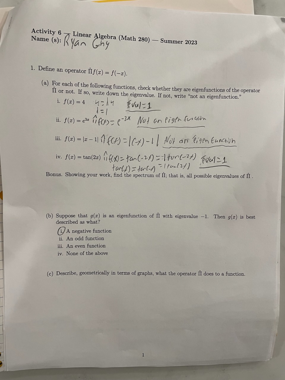 Solved Activity 6 - Linear Algebra (Math 280) - Summer 2023 | Chegg.com