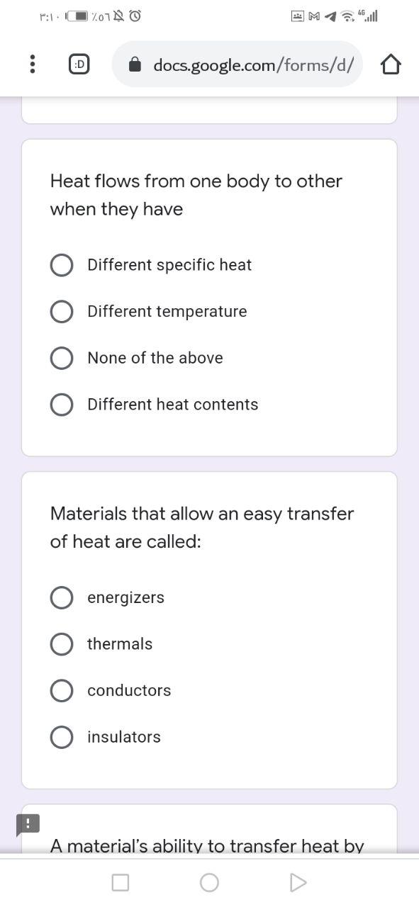 Solved 1:1 %0780 :D docs.google.com/forms/d/ O Heat flows | Chegg.com