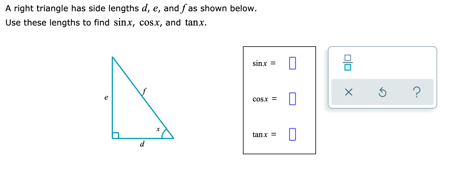 Solved A right triangle has side lengths d, e, and f as | Chegg.com