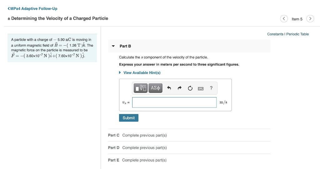 Solved part B. calculate the x component of the velocity of | Chegg.com