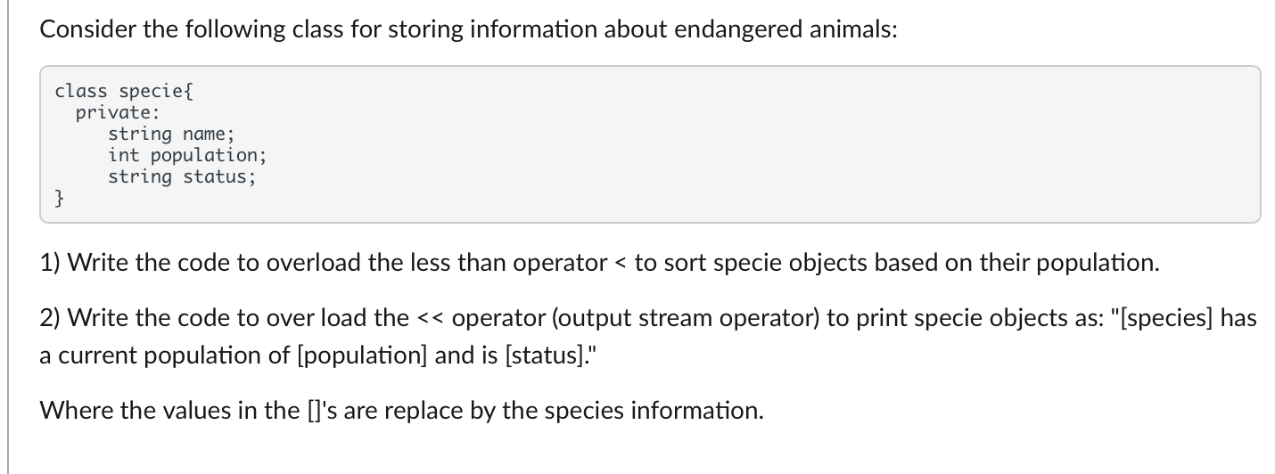 Solved Consider the following class for storing information | Chegg.com
