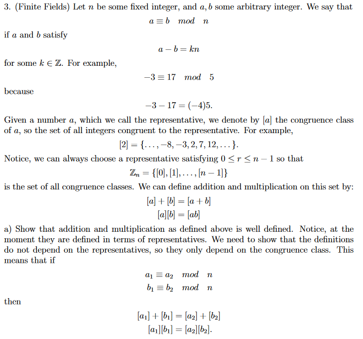 Solved (Finite Fields) Let n be some fixed integer, and a,b | Chegg.com