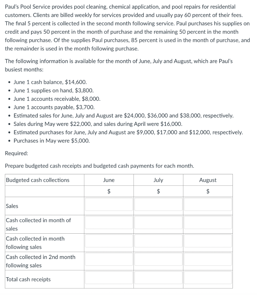 Paul's Pool Service provides pool cleaning, chemical | Chegg.com