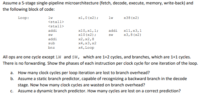 Solved Iw Assume a 5-stage single-pipeline microarchitecture | Chegg.com