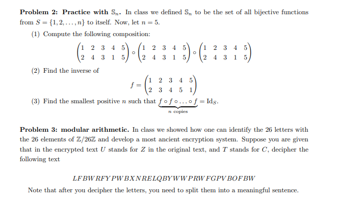 Solved Problem 2: Practice with Sn. In class we defined Sn | Chegg.com