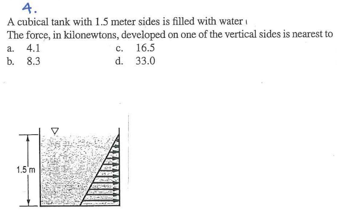 Solved 4. A cubical tank with 1.5 meter sides is filled with | Chegg.com
