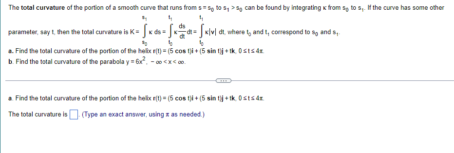Solved The total curvature of the portion of a smooth curve | Chegg.com