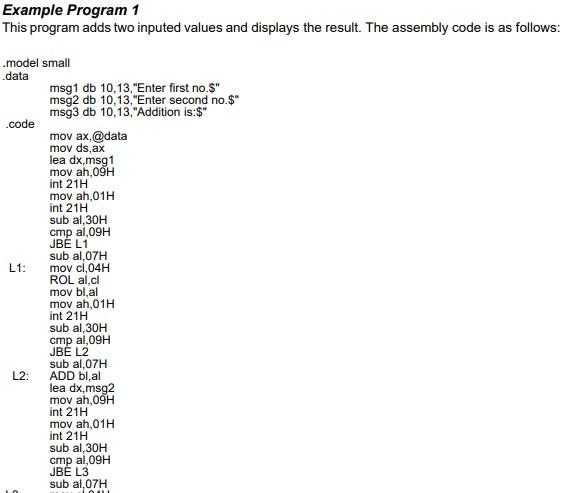 Example Program 1 This program adds two inputed | Chegg.com