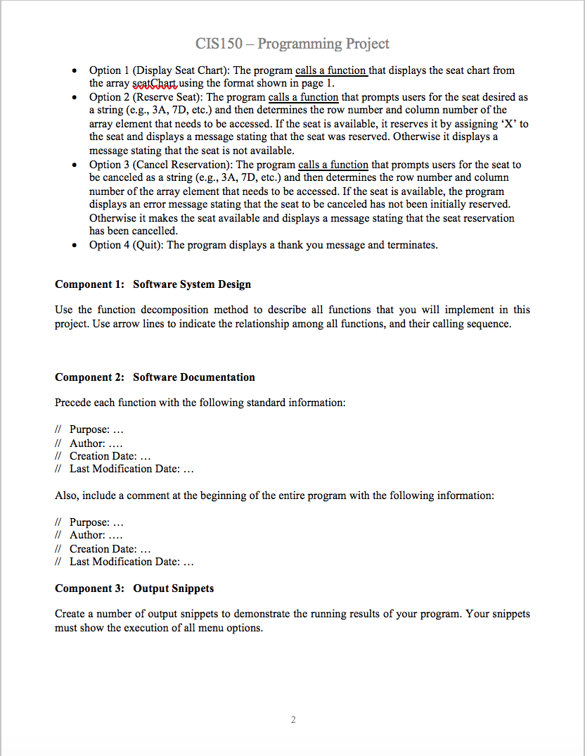 CIS150 - Programming Project The aim of this project | Chegg.com