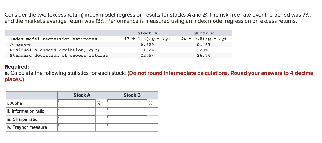 Solved Consider the two (excess return) index-model | Chegg.com