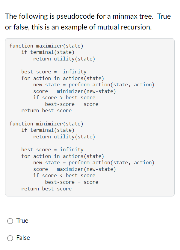 Solved The Following Is Pseudocode For A Minmax Tree True 6880