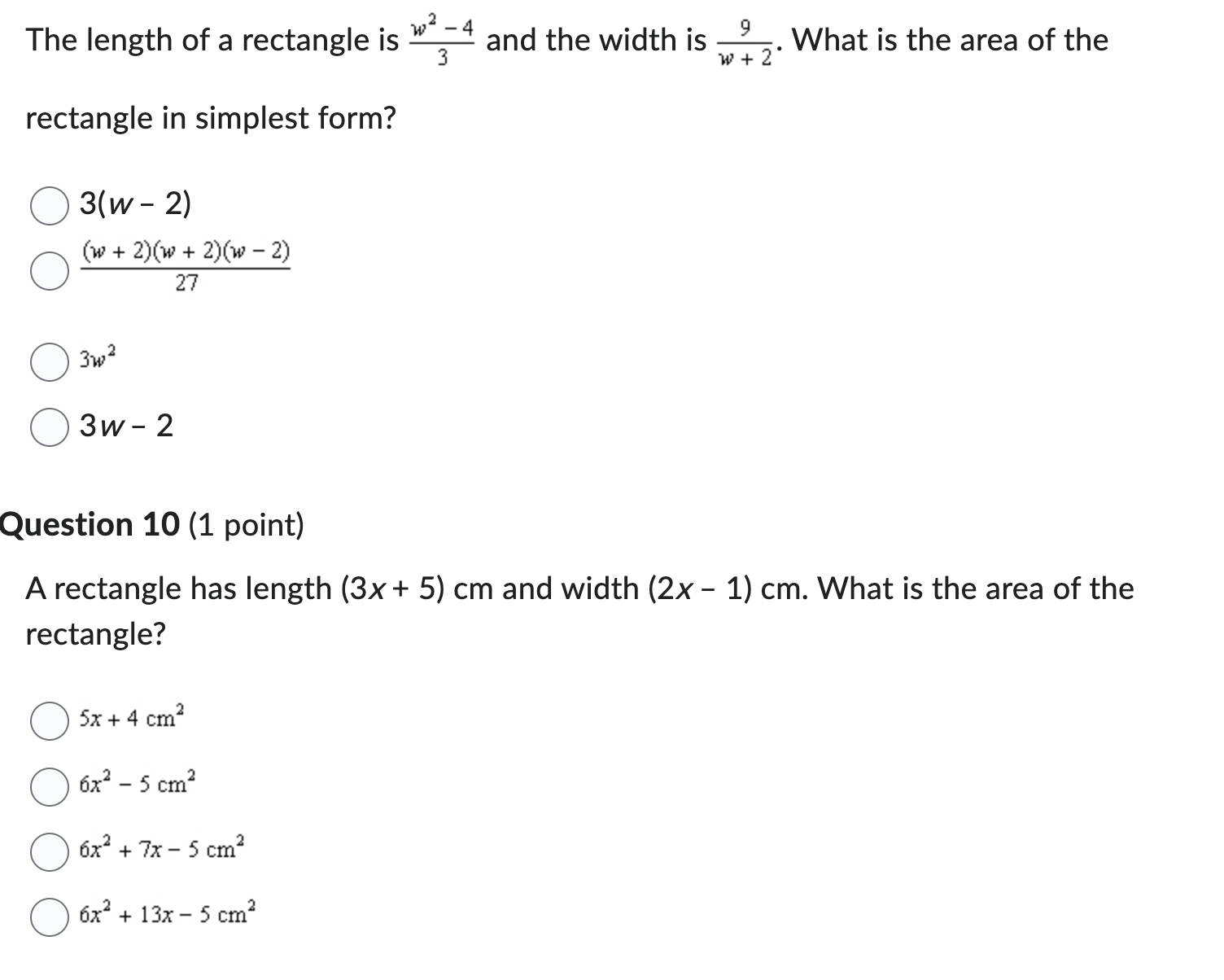 Solved The length of a rectangle is w2-43 ﻿and the width is | Chegg.com