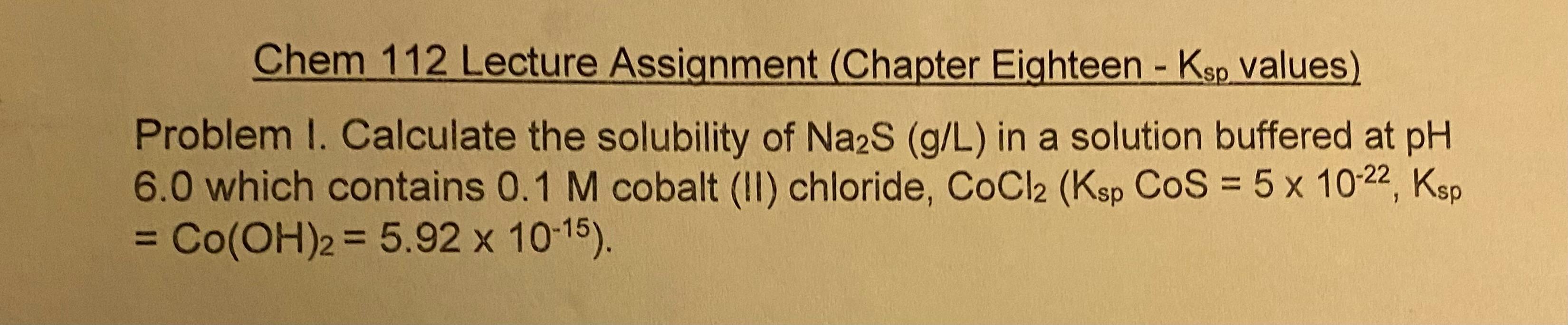 Solved Chem 112 Lecture Assignment (Chapter Eighteen - Ksp | Chegg.com