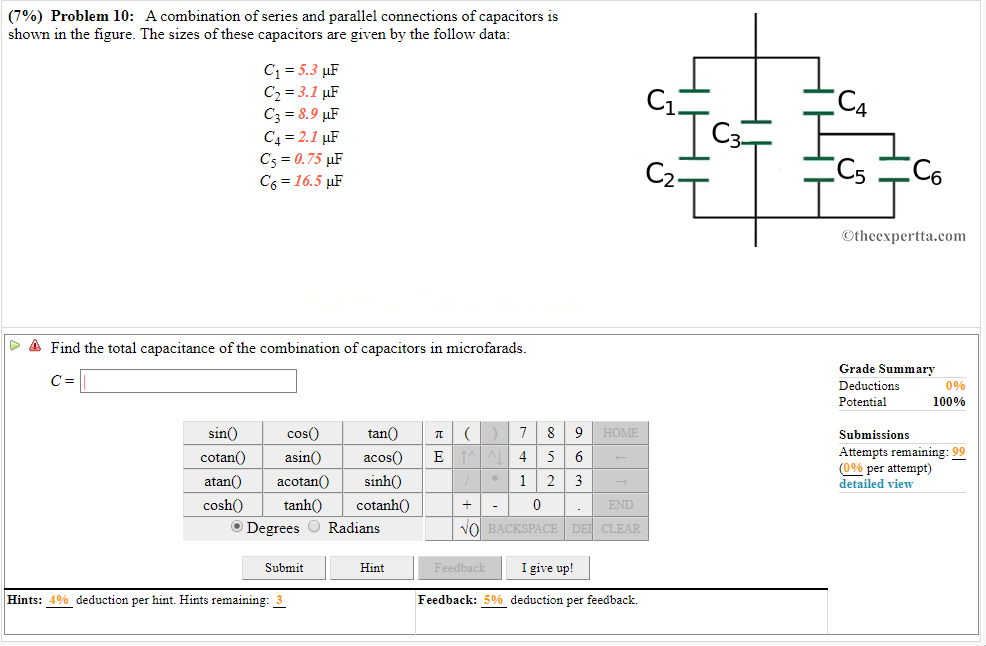 Solved (7%) Problem 10: A combination of series and parallel | Chegg.com