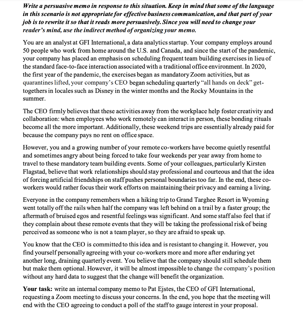 Solved Write a persuasive memo in response to this | Chegg.com