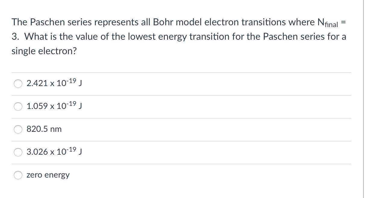 Solved The Paschen series represents all Bohr model electron | Chegg.com